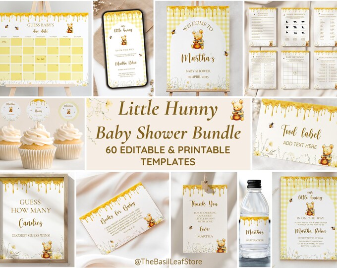 Winnie the Pooh Baby Shower Bundle, Editable Templates A Little Hunny ...