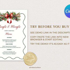 Christmas Menu Card for Christmas Party, Editable Online Christmas ...