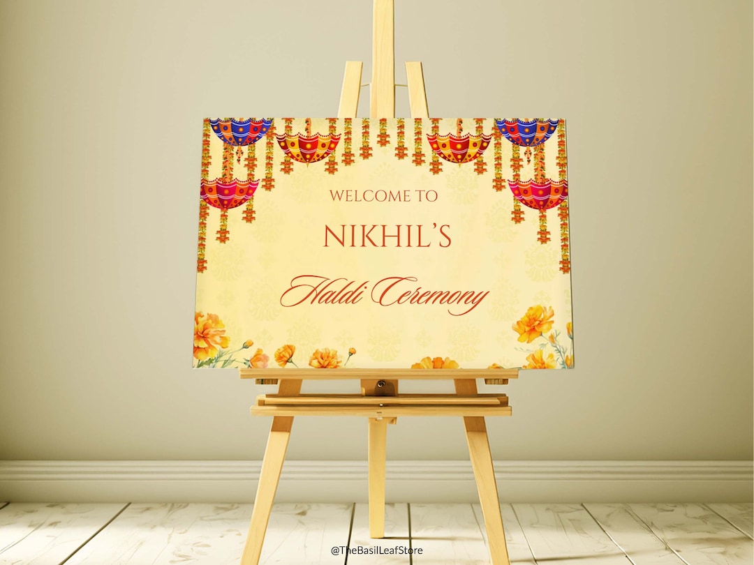 Umbrella Haldi Welcome Signs for Hindu Wedding Ceremony | Haldi Board ...