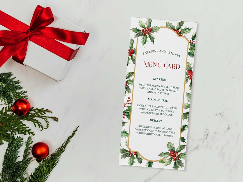 Christmas Menu Card for Christmas Party, Editable Online Christmas ...