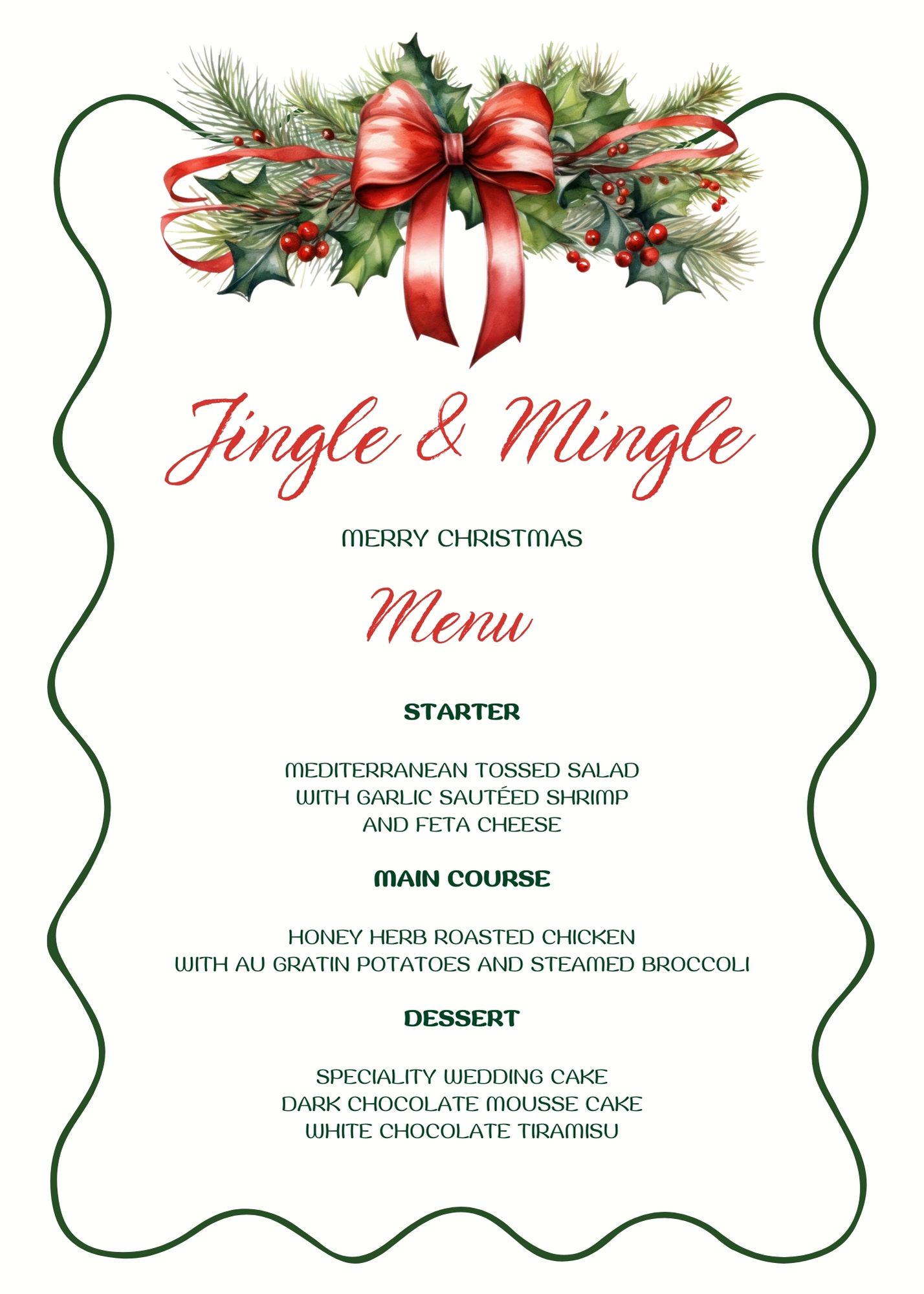 Christmas Menu Card for Christmas Party, Editable Online Christmas ...