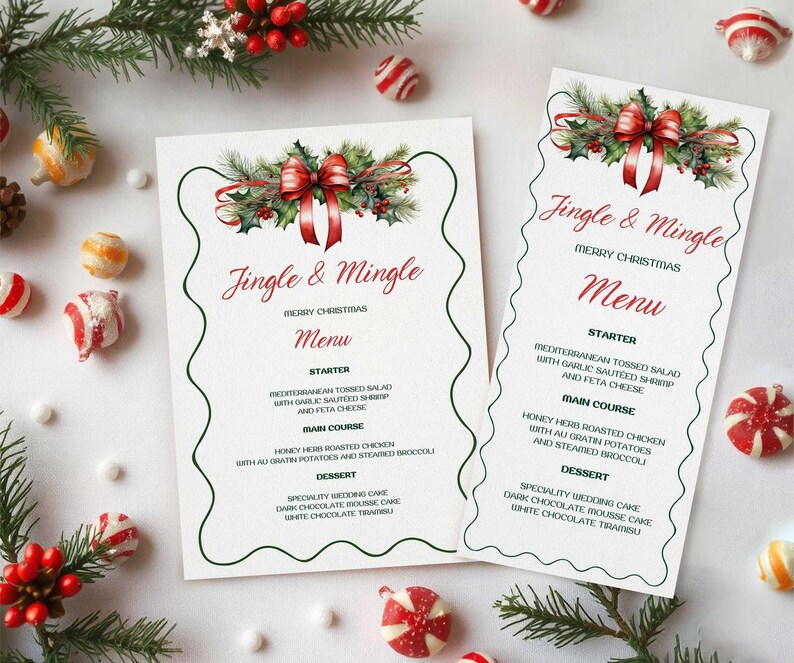 Christmas Menu Card for Christmas Party, Editable Online Christmas ...