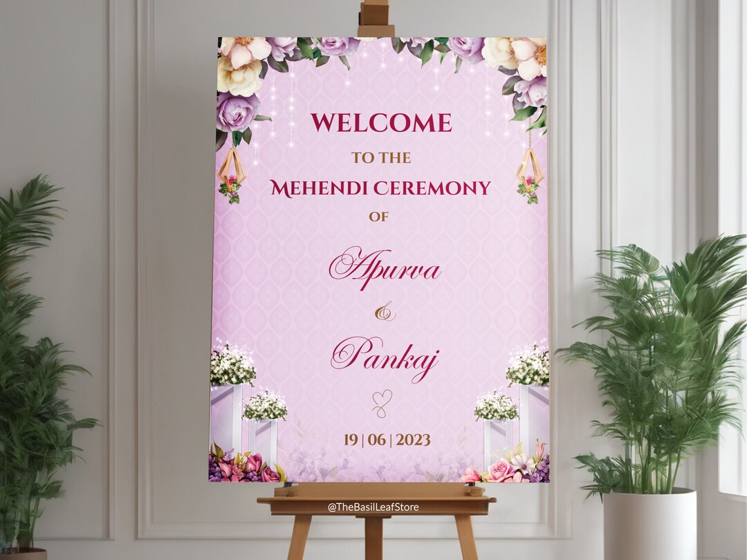 Mehendi Welcome Sign | Mehendi Welcome Board | Mehendi Ceremony Signage ...