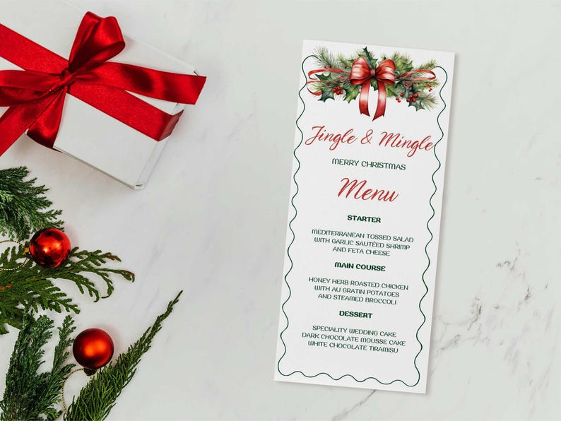 Christmas Menu Card for Christmas Party, Editable Online Christmas ...