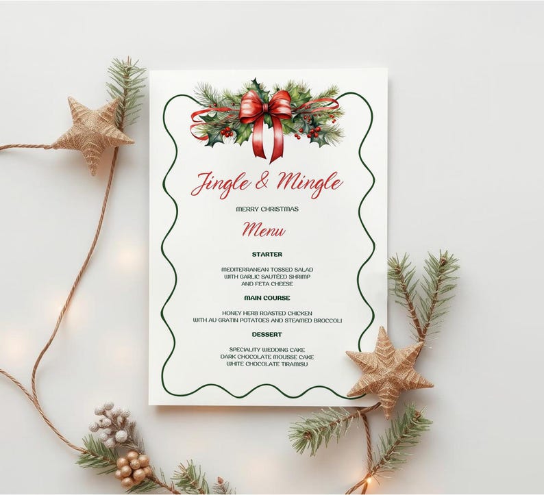 Christmas Menu Card for Christmas Party, Editable Online Christmas ...