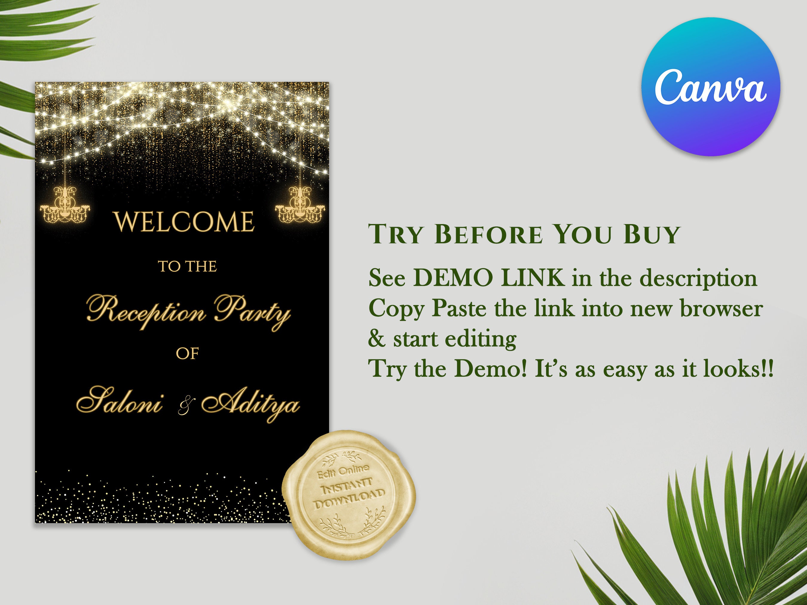 Reception Welcome Board Sign as Entrance Sign for Reception Night ...