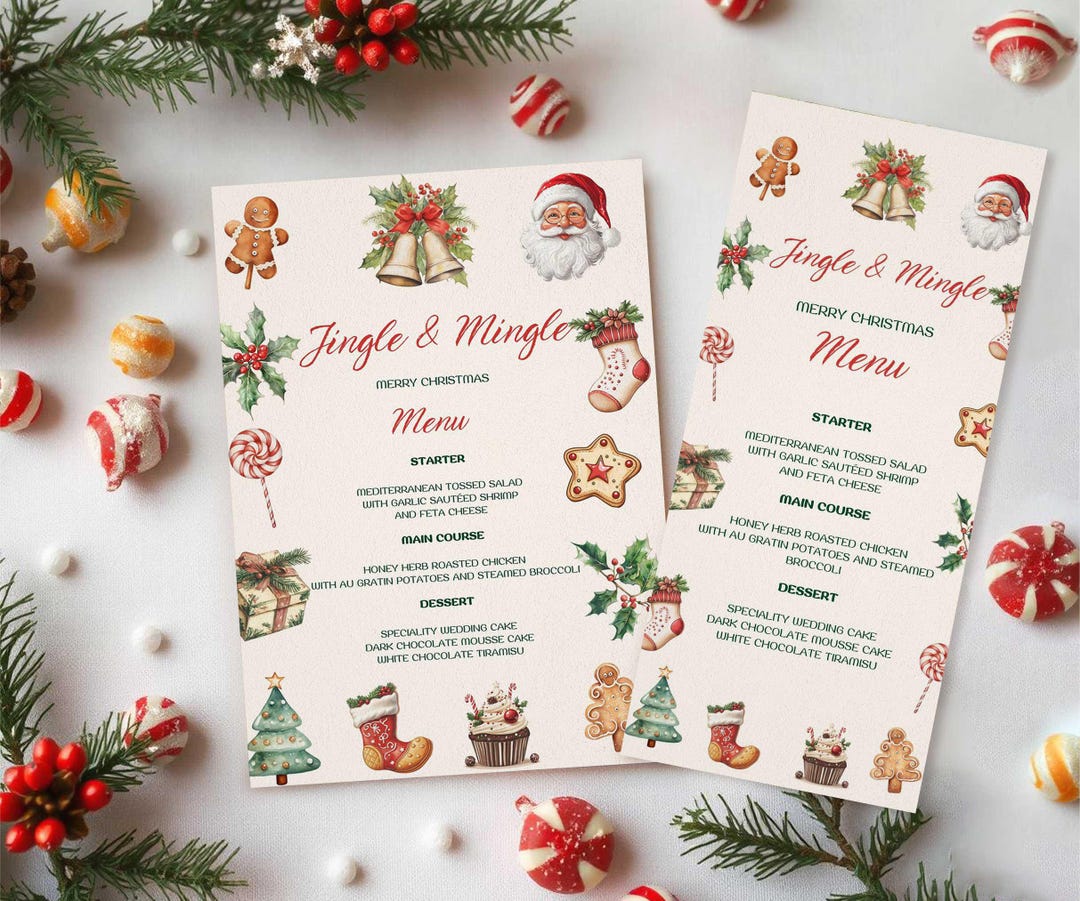 Christmas Menu Card for Christmas Party, Editable Online Christmas ...
