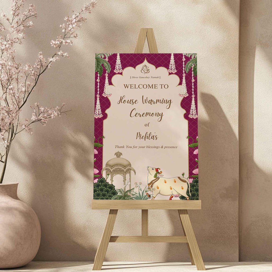 Griha Pravesh Welcome Sign Board, Indian Traditional Housewarming ...
