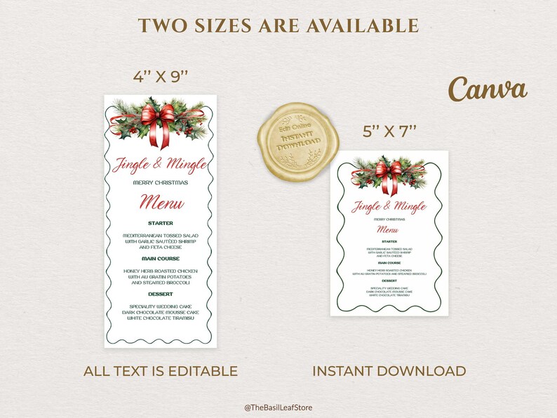 Christmas Menu Card for Christmas Party, Editable Online Christmas ...