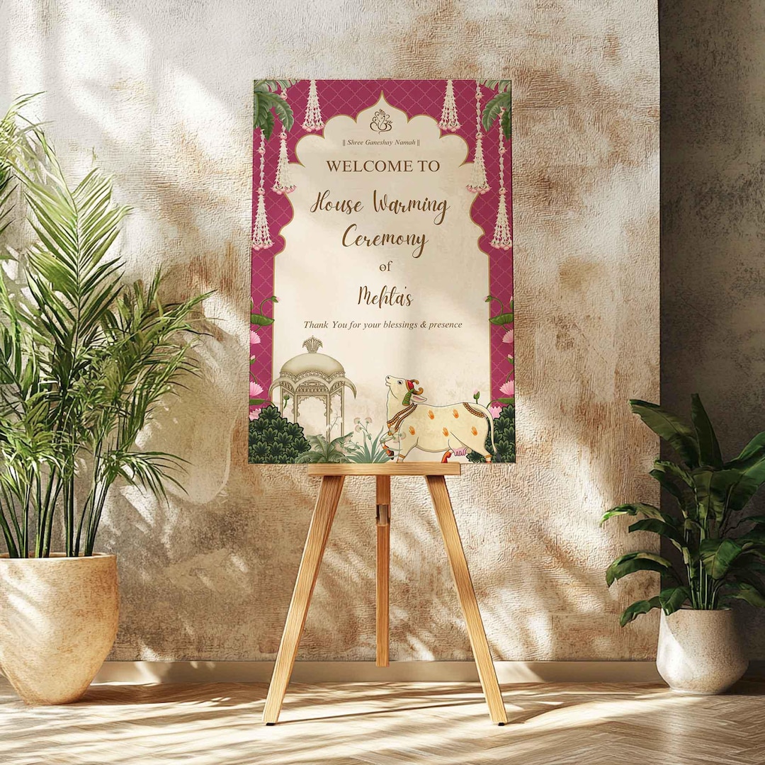 Griha Pravesh Welcome Sign Board, Indian Traditional Housewarming ...