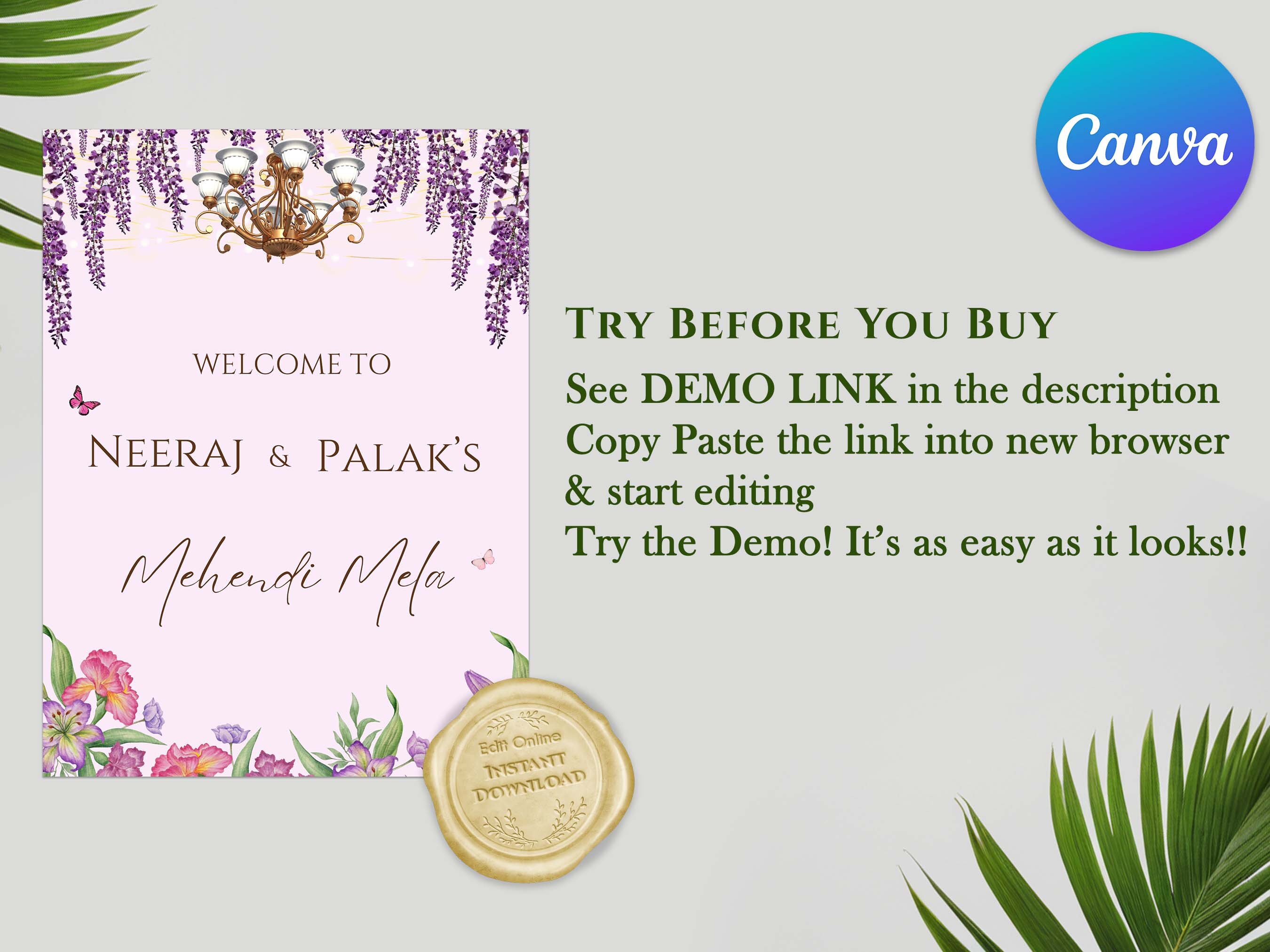 Indian Wedding Welcome Board for Mehndi Ceremony Welcome Signage for ...