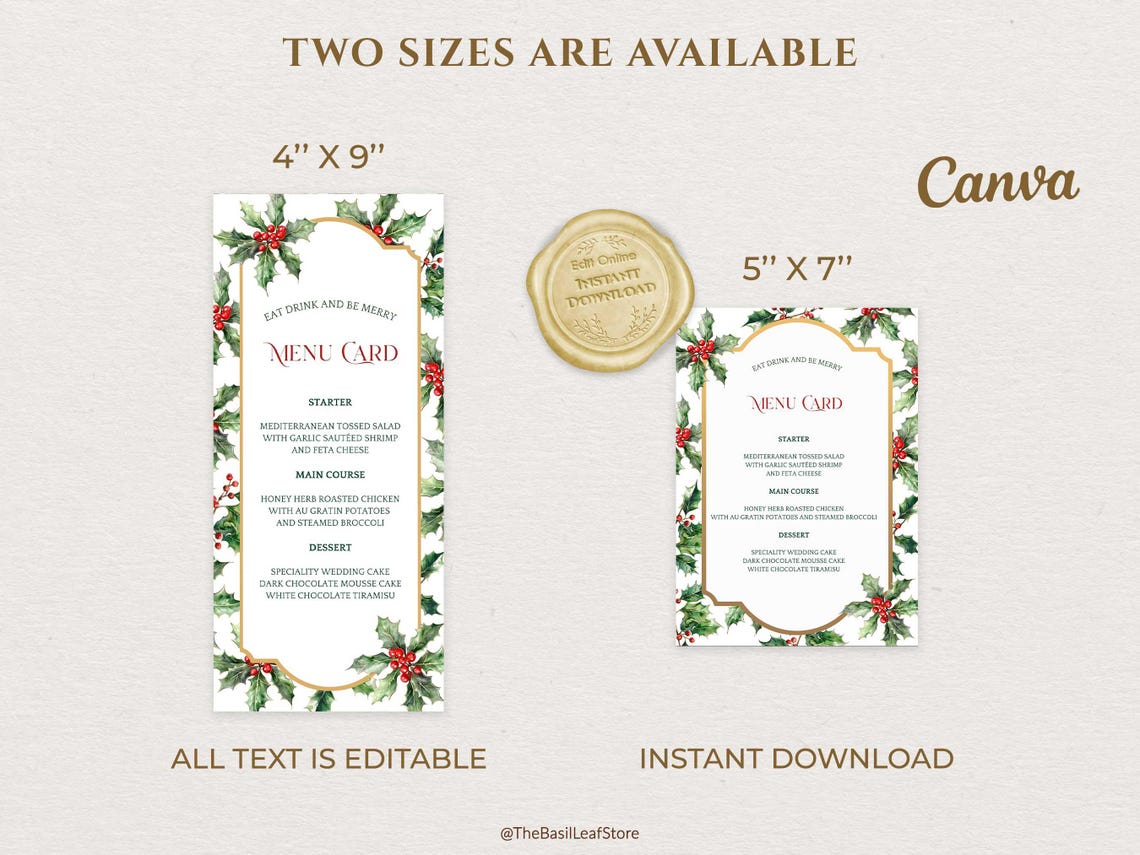 Christmas Menu Card for Christmas Party, Editable Online Christmas ...