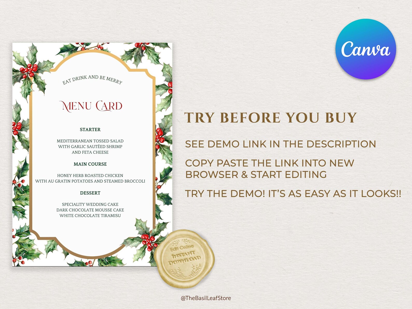 Christmas Menu Card for Christmas Party, Editable Online Christmas ...