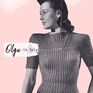 Fitted Ribbed Sweater 1940s Knitting Pattern in 3ply Olga - Etsy