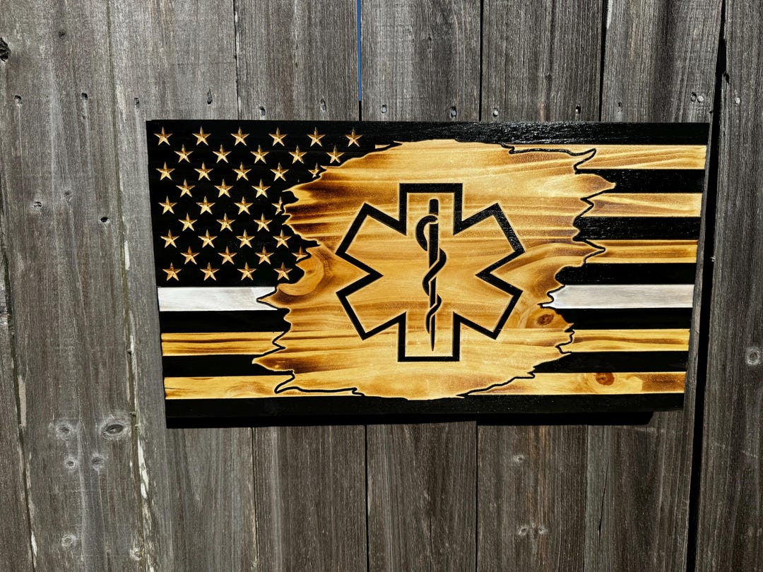 Rustic Tattered Thin White Line EMS Wooden Flag - Etsy