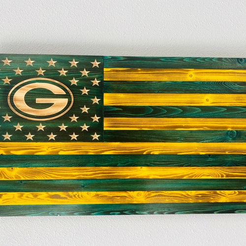 Green Bay Packers Wooden Flag With Natural Wood Border | Etsy