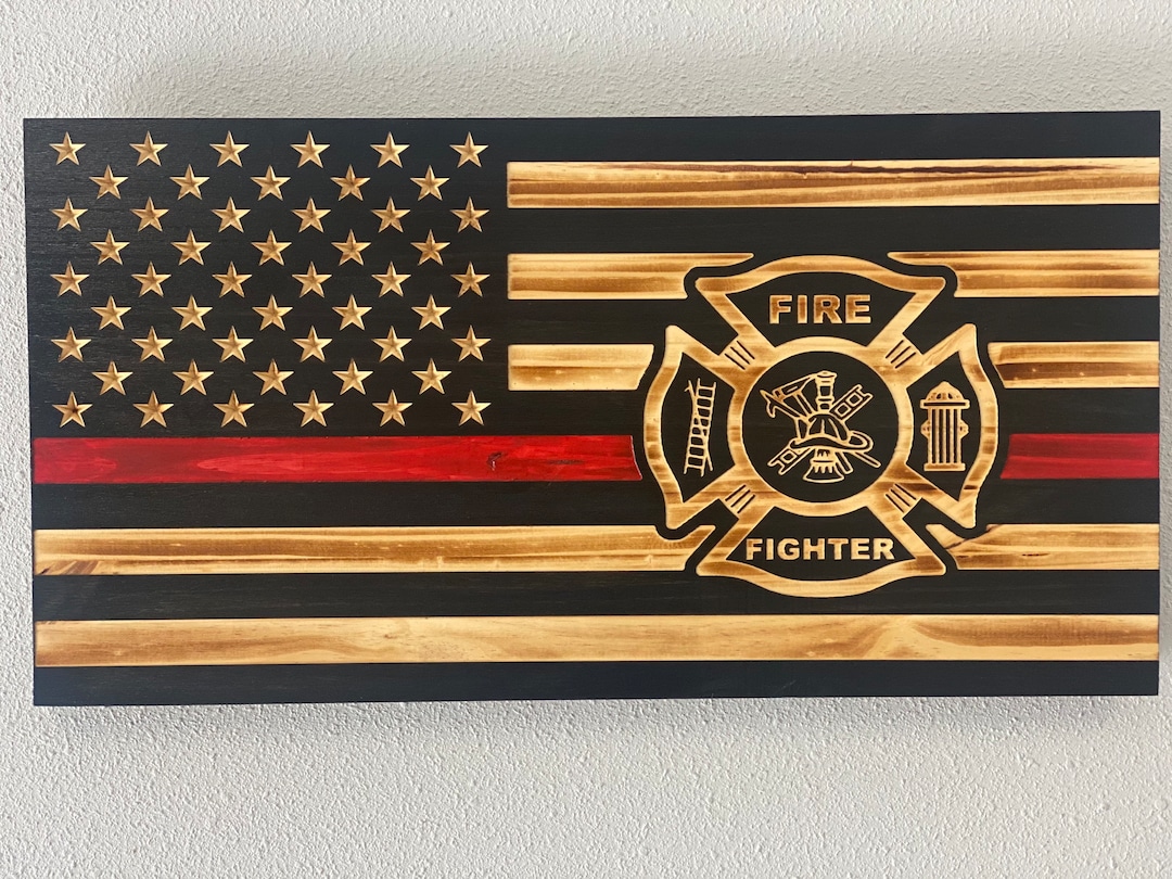 Rustic Thin Red Line Fire Fighter Wooden Flag - Etsy