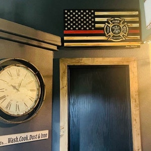 Thin Red Line Firefighter Wooden Flag, Firefighter Wall Art ...