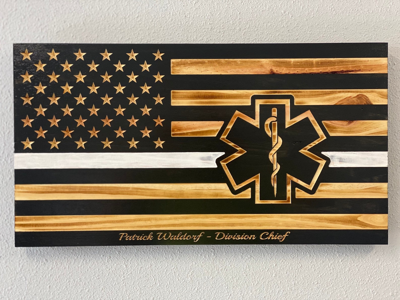 Thin White Line Ems Wooden Flag, Ems Wall Art, EMT Gift, Paramedic Gift ...