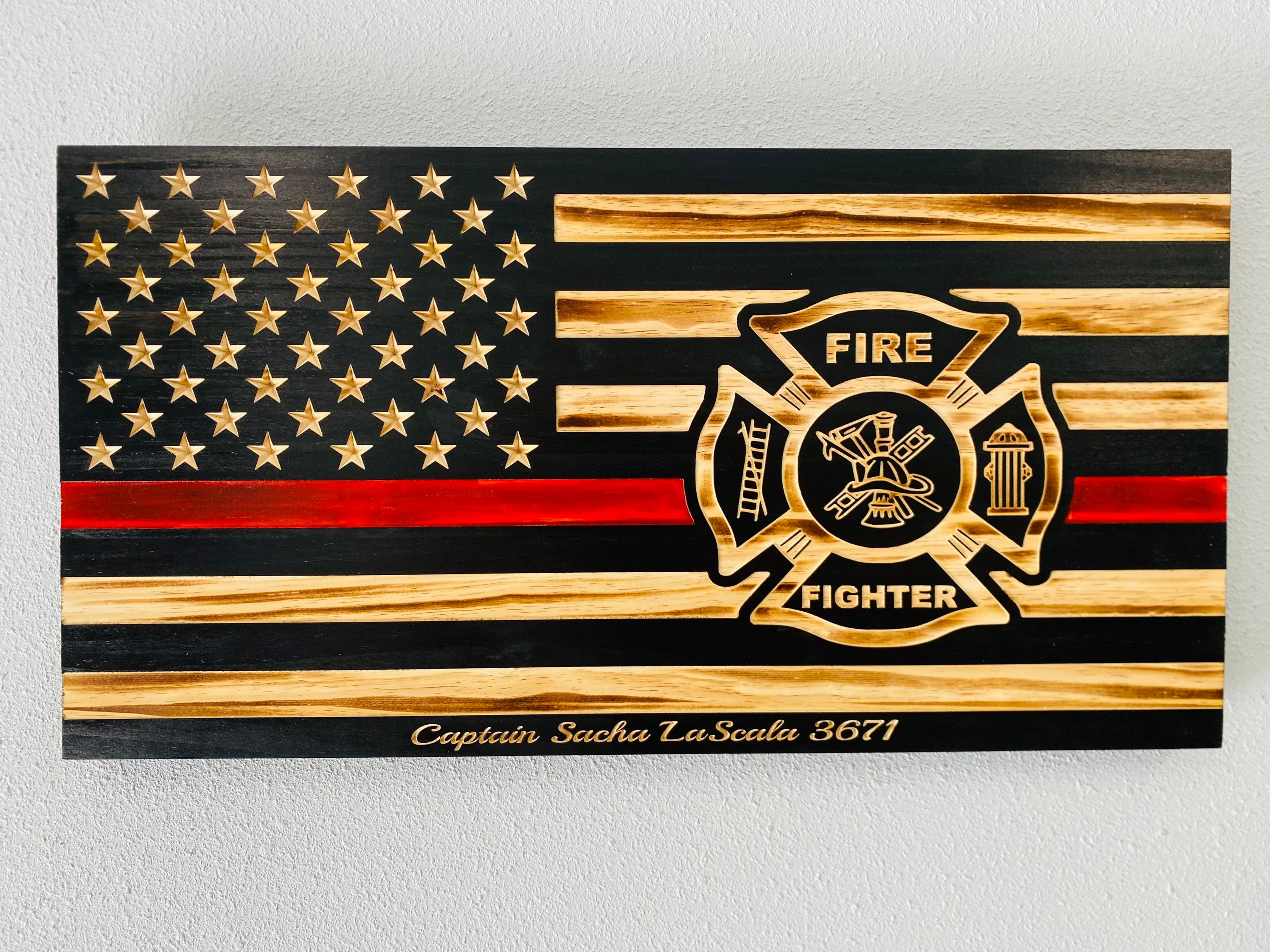 Rustic Thin Red Line Fire Fighter Wooden Flag - Etsy