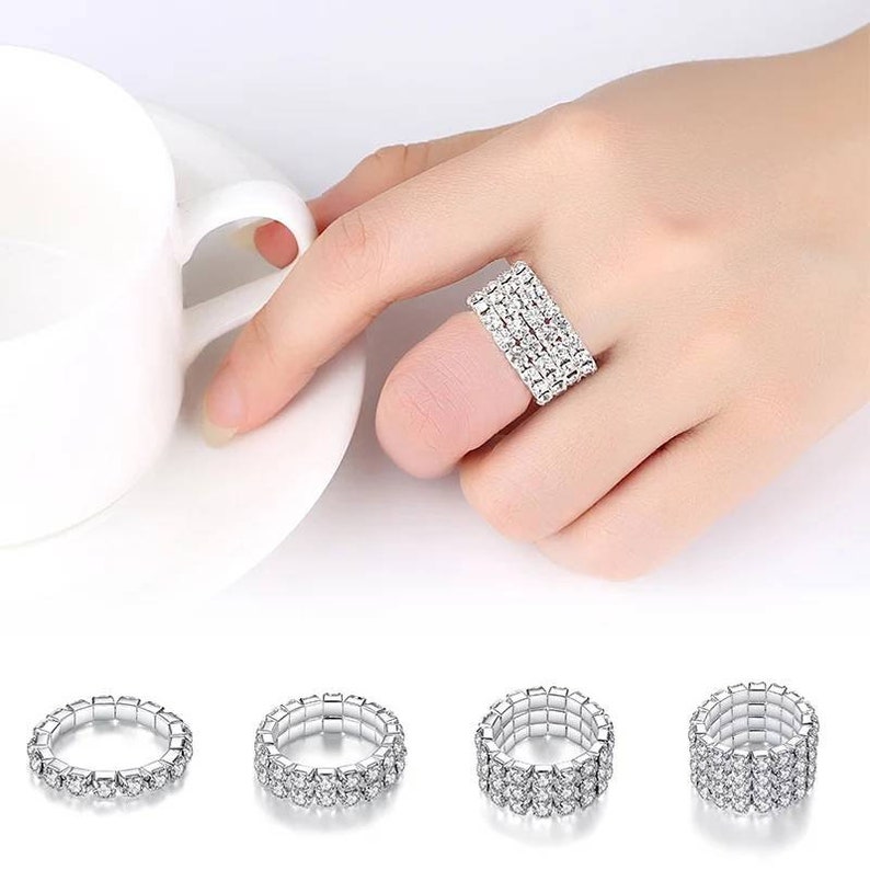 Sparkling 4 Row Crystal Rhinestone Stretch Ring Pack of 2 - Etsy