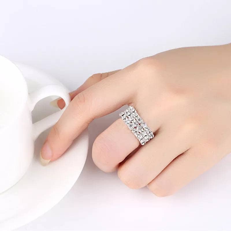 Sparkling 4 Row Crystal Rhinestone Stretch Ring Pack of 2 - Etsy