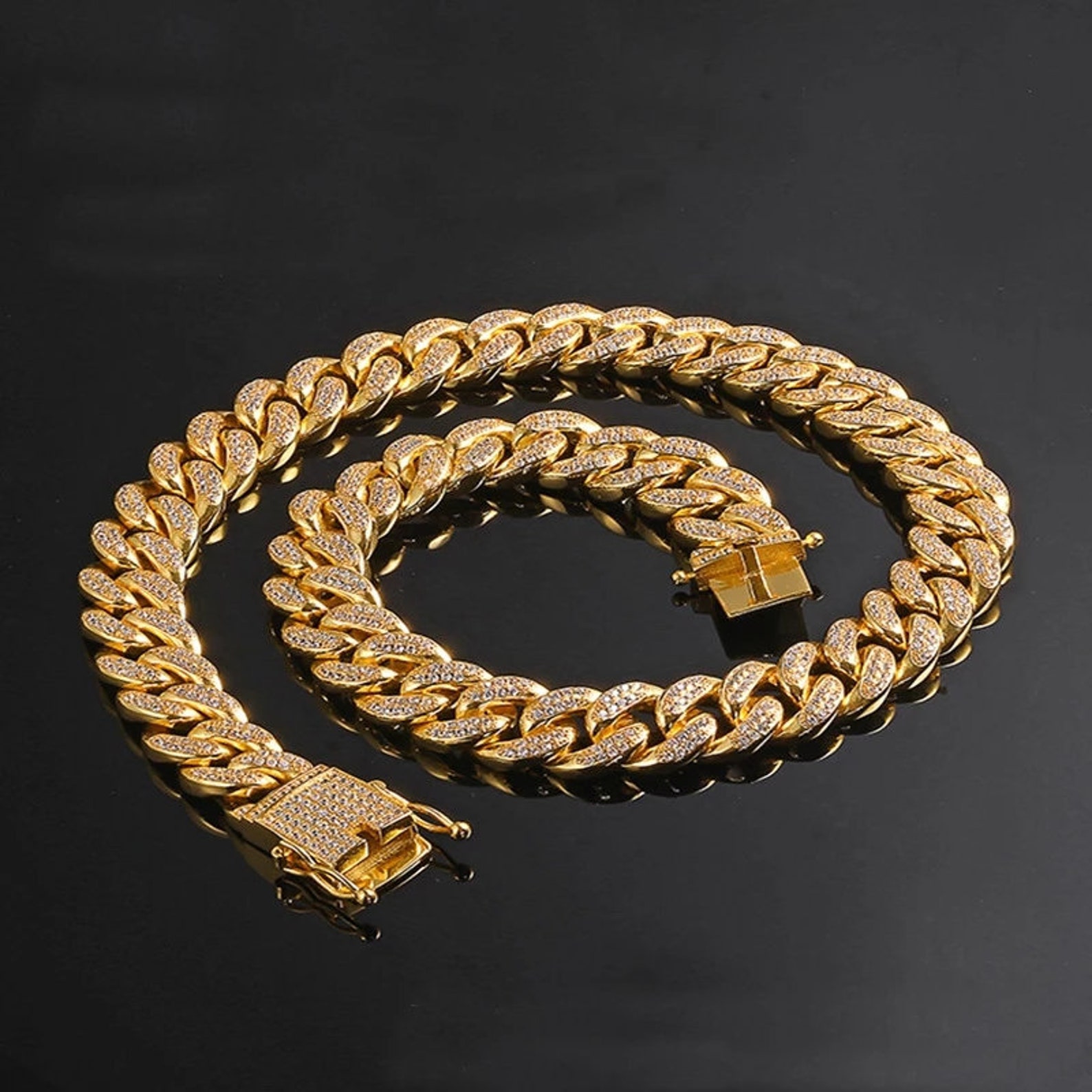 15mm Cuban Link Chain for Men Rhinestone Women Unisex Jewelry - Etsy