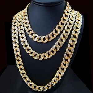 15mm Cuban Link Chain for Men Rhinestone Women Unisex Jewelry - Etsy