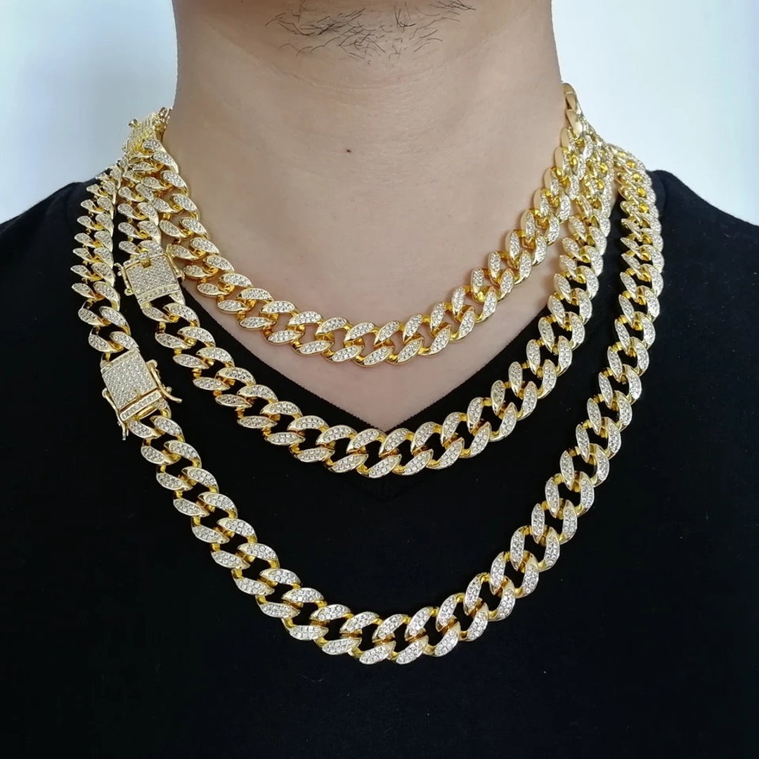 15mm Cuban Link Chain for Men Rhinestone Women Unisex Jewelry - Etsy
