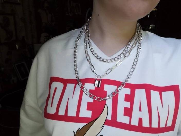 Layered punk chain necklace lock pendant necklace women men 3 | Etsy