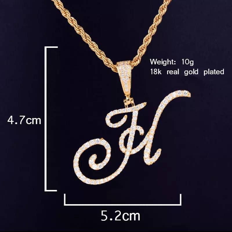 Cursive Large Initial Pendant Necklace Women Cubic Zirconia - Etsy