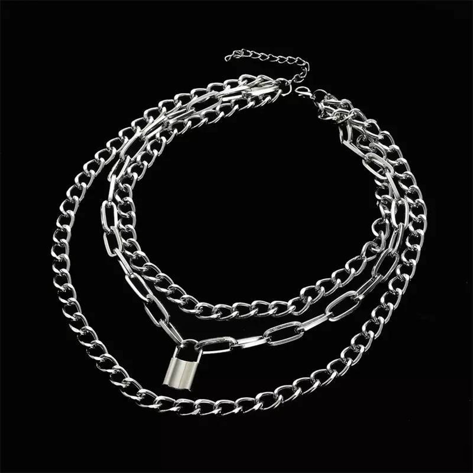 Layered punk chain necklace lock pendant necklace women men 3 | Etsy