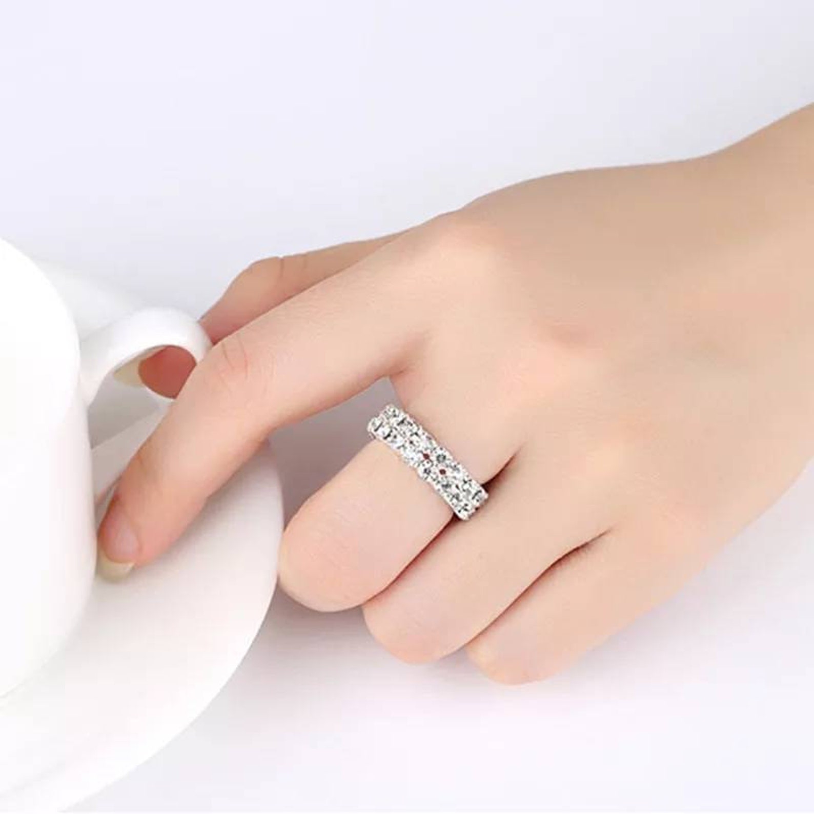 Sparkling 4 Row Crystal Rhinestone Stretch Ring Pack of 2 - Etsy