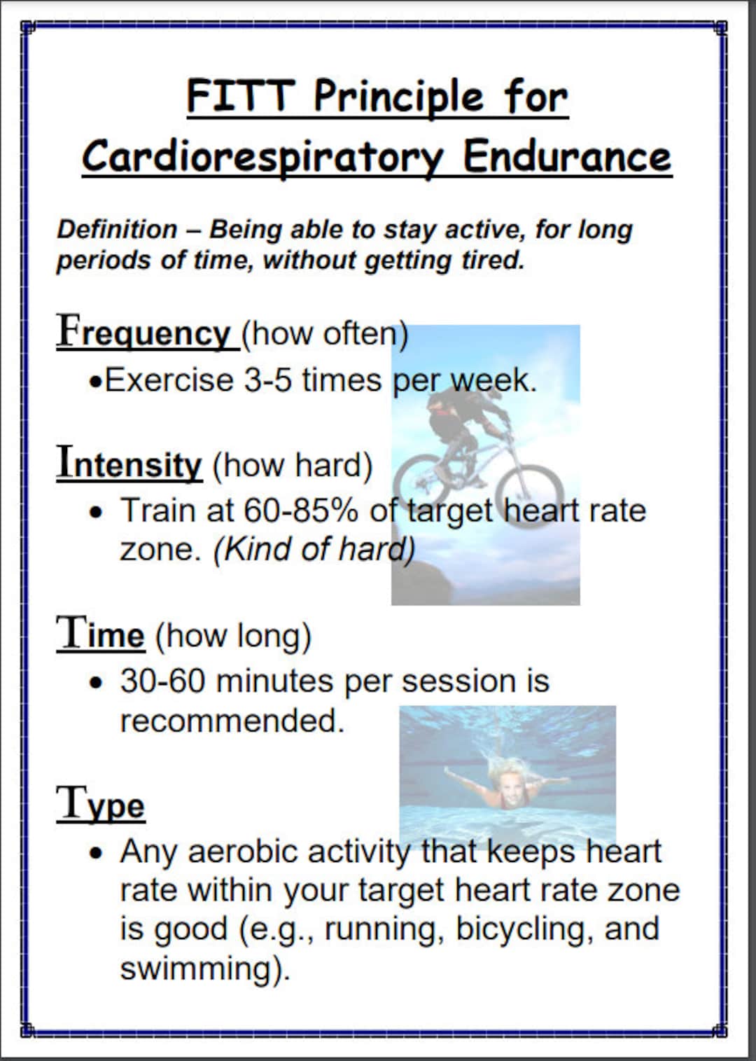 F.I.T.T. Principle Posters, Using the Health-related Fitness Components ...