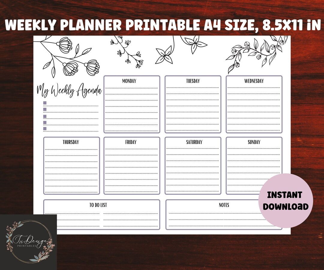 Minimalist Weekly Planner Printable Landscape Weekly - Etsy