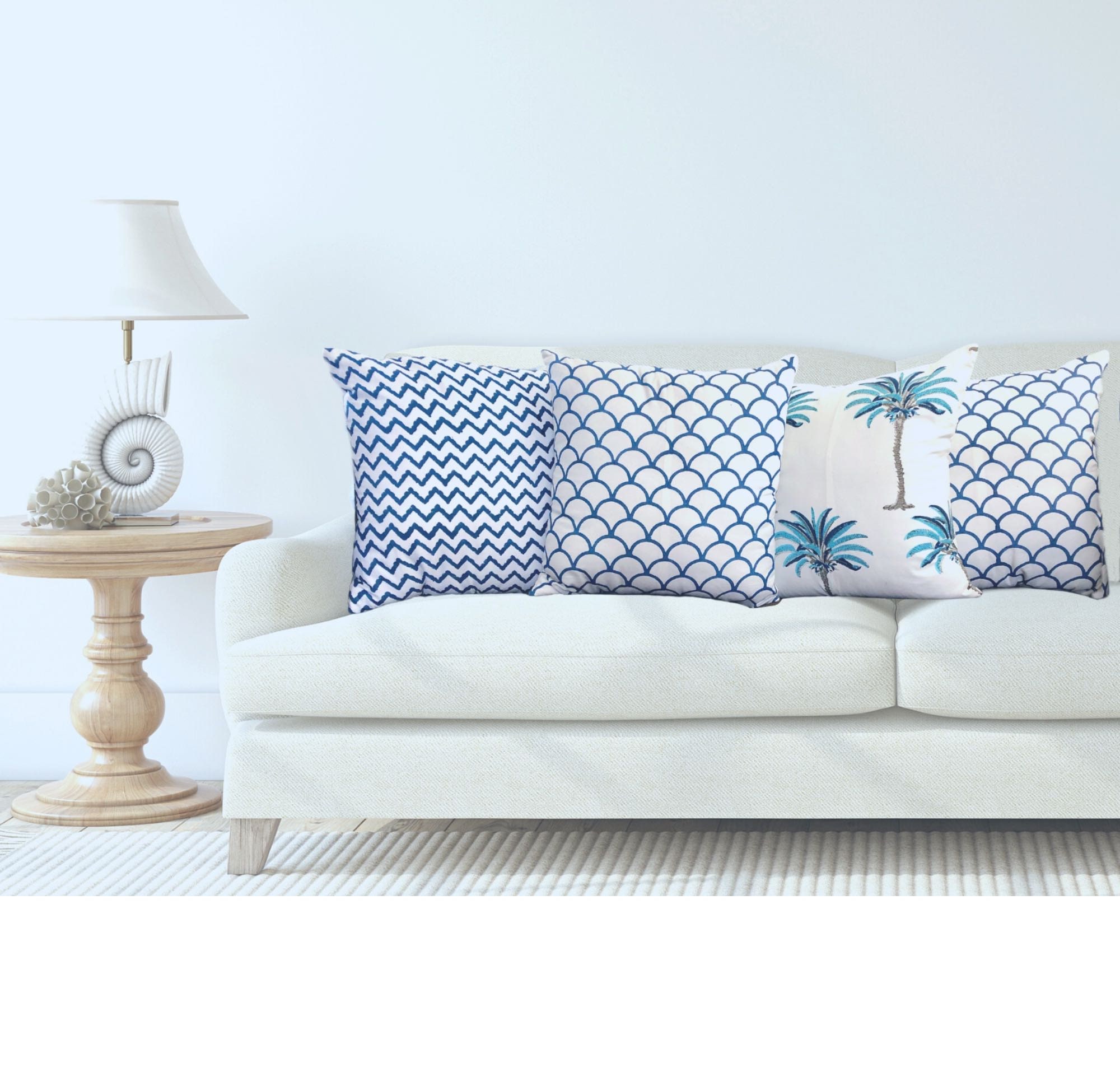 Blue and White Hamptons Style Cushions Covers Set of 4 - Coastal ...