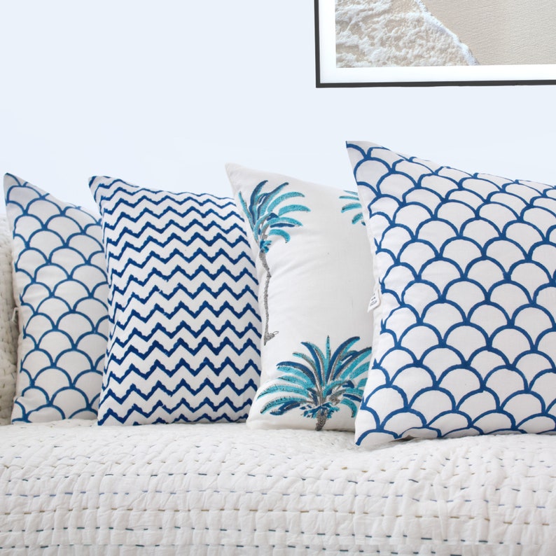 Blue and White Hamptons Style Cushions Covers Set of 4 - Coastal ...