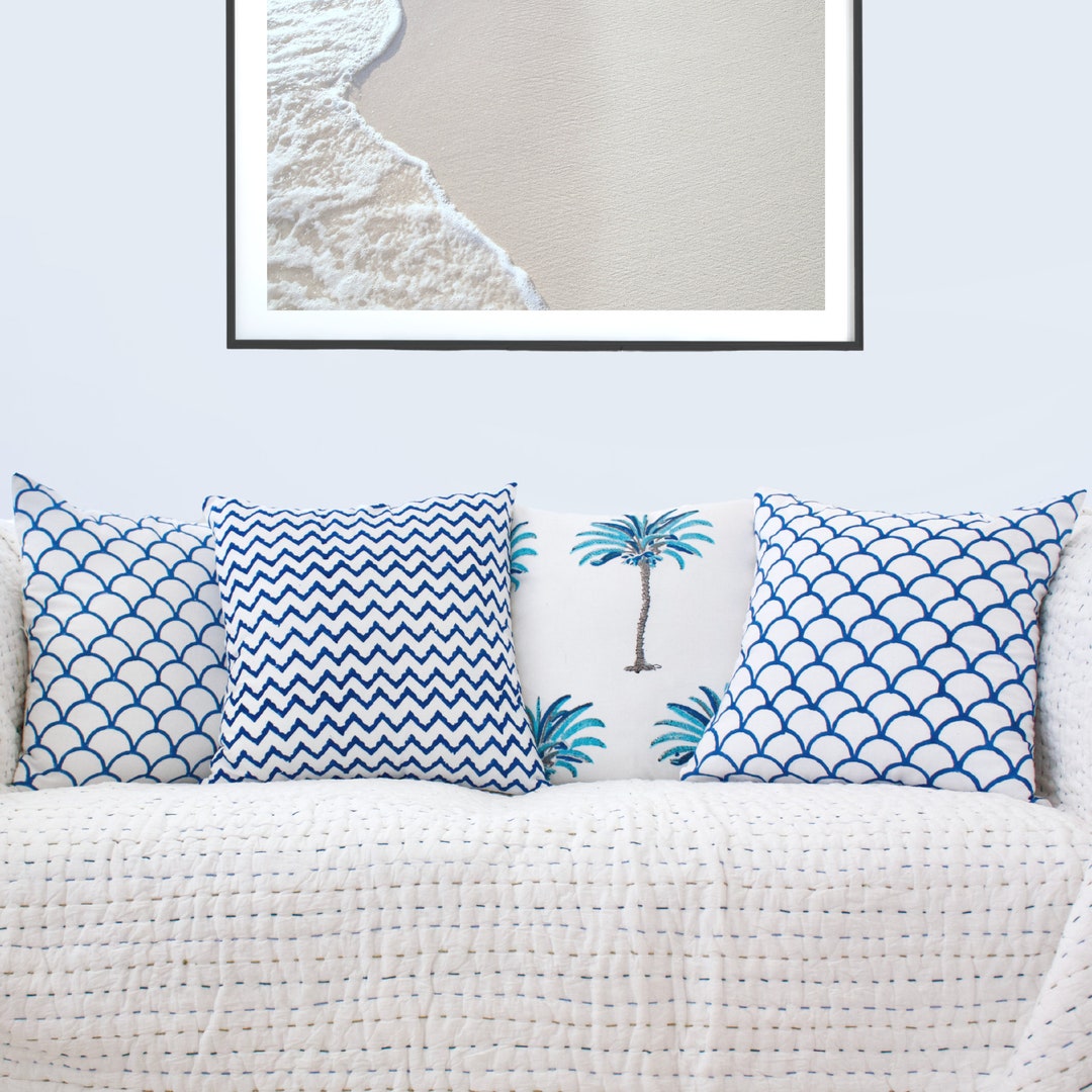 Blue and White Hamptons Style Cushions Covers Set of 4 - Coastal ...