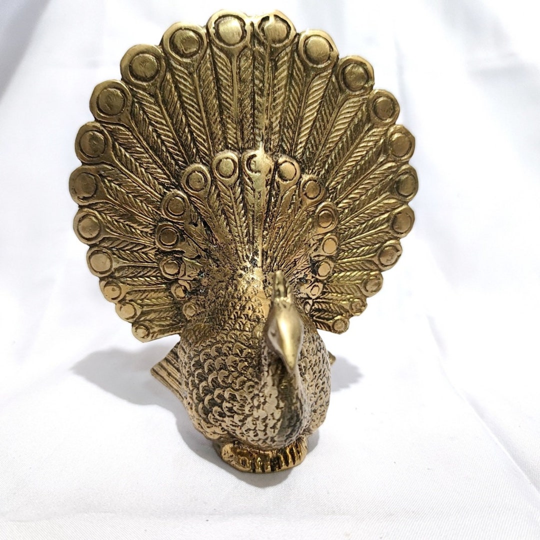 Vintage Solid Brass Peacock Statue Gold Brass Peacock Detailed ...