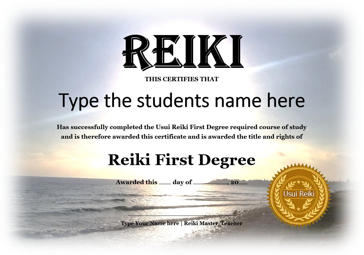 Editable Reiki Certificate Templates - 24 X Reiki Level 1, 2, Master ...