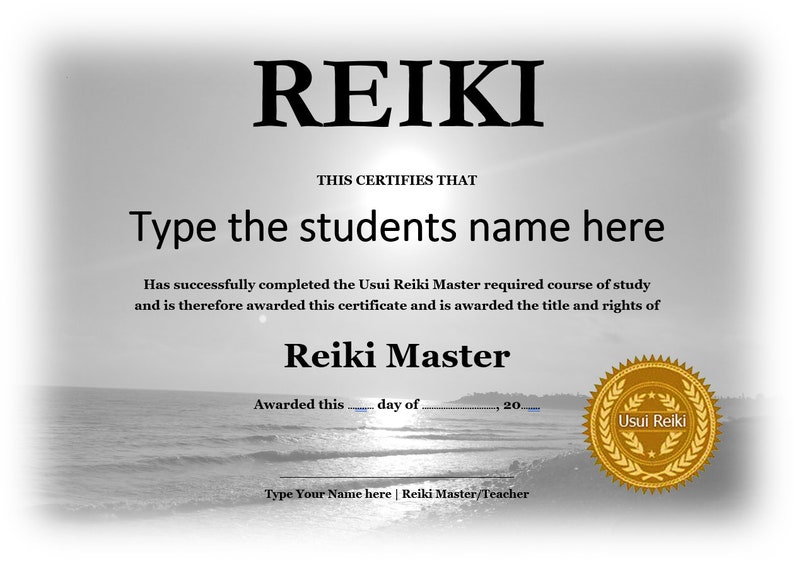 Editable Reiki Certificate Templates - 24 X Reiki Level 1, 2, Master ...