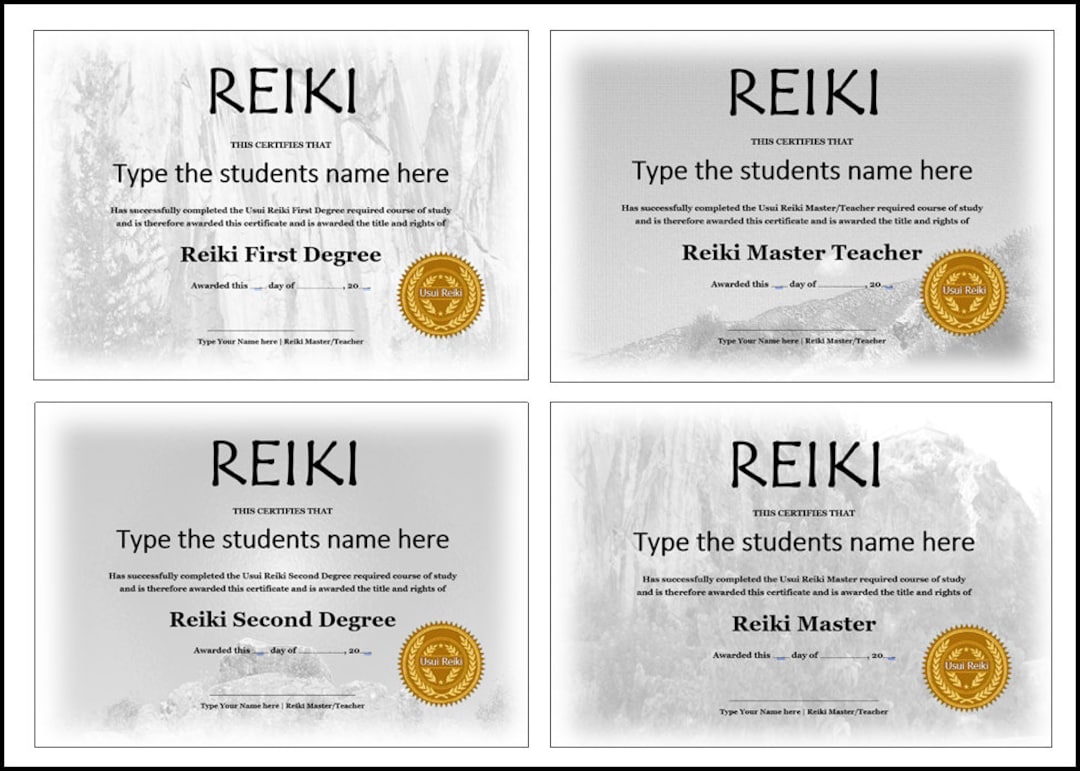 Editable Reiki Certificate Templates | Reiki Level 1, 2 & Master ...