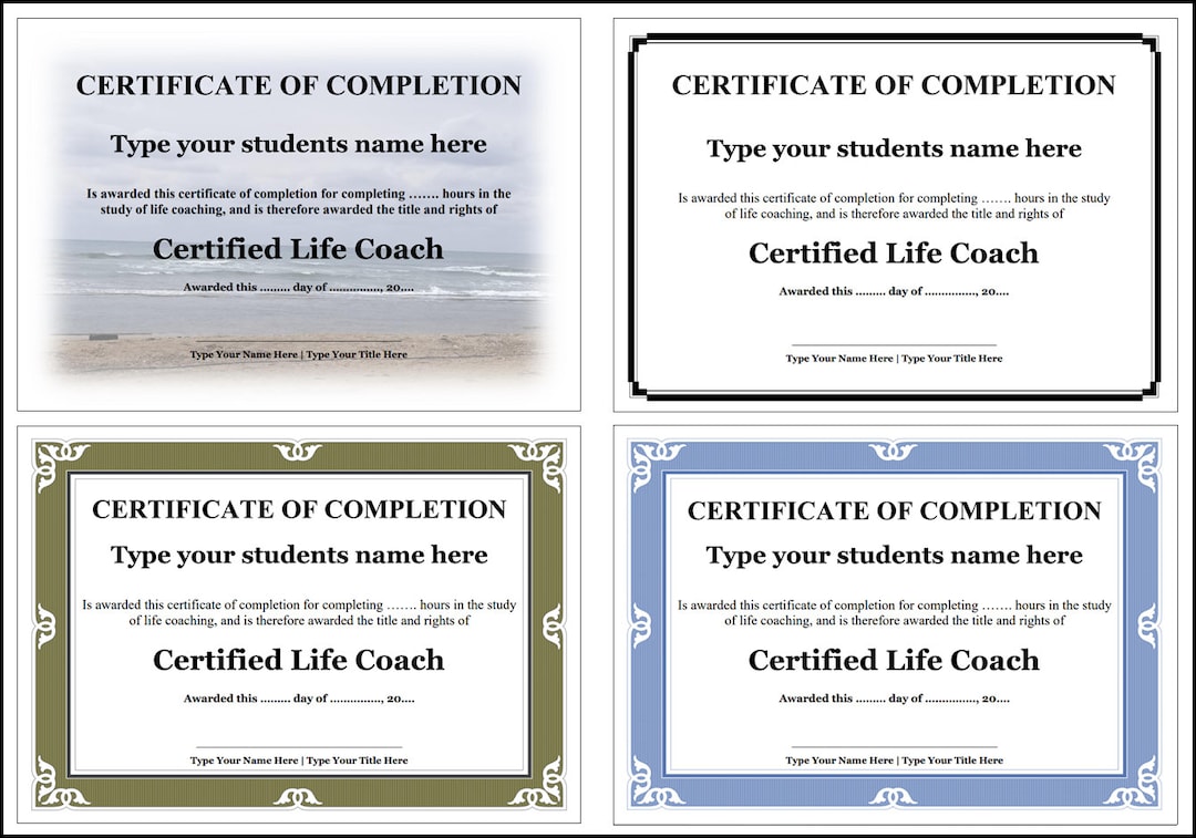 5 X Life Coaching (editable) Certificate Templates (in A4 Size ...
