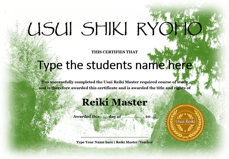 Editable Reiki Certificate Templates: Level 1, 2, Master (DOCX) - Etsy