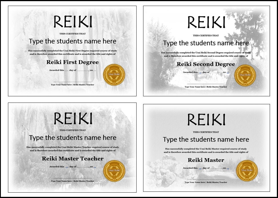Editable Reiki Certificate Templates: Levels 1, 2, Master (digital ...