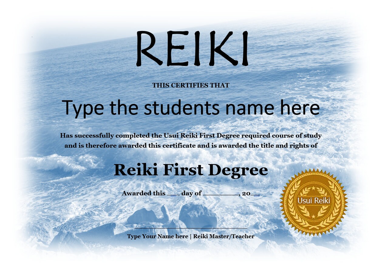 Editable Reiki Certificate Templates: Level 1, 2, Master (digital ...