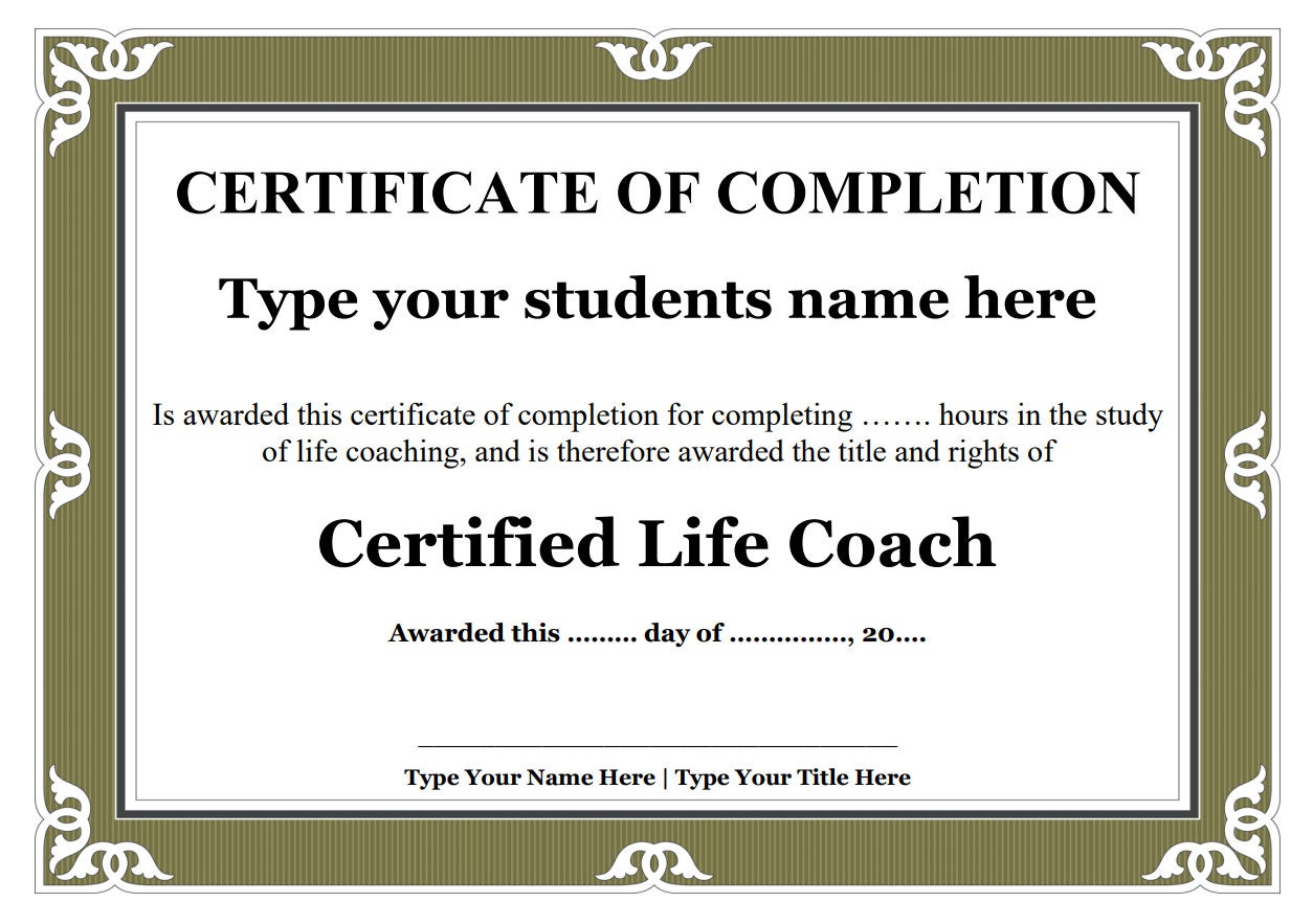 5 X Life Coaching (editable) Certificate Templates (in A4 Size ...