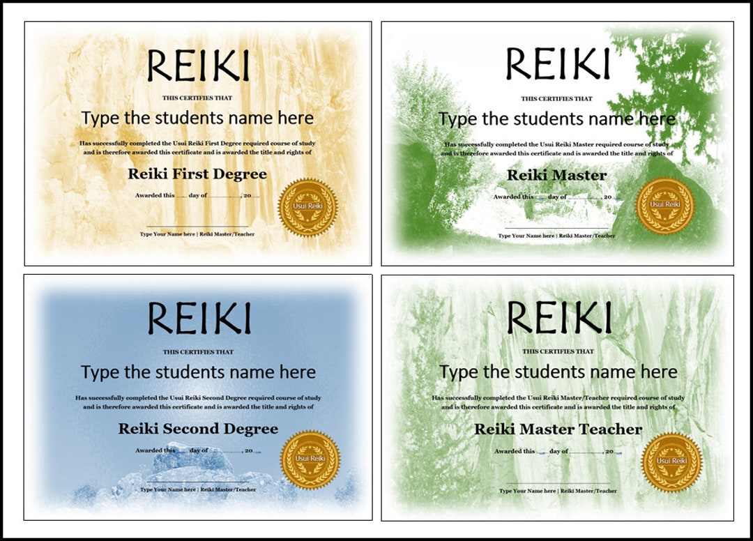 Editable Reiki Certificate Templates: Levels 1, 2, Master (digital ...