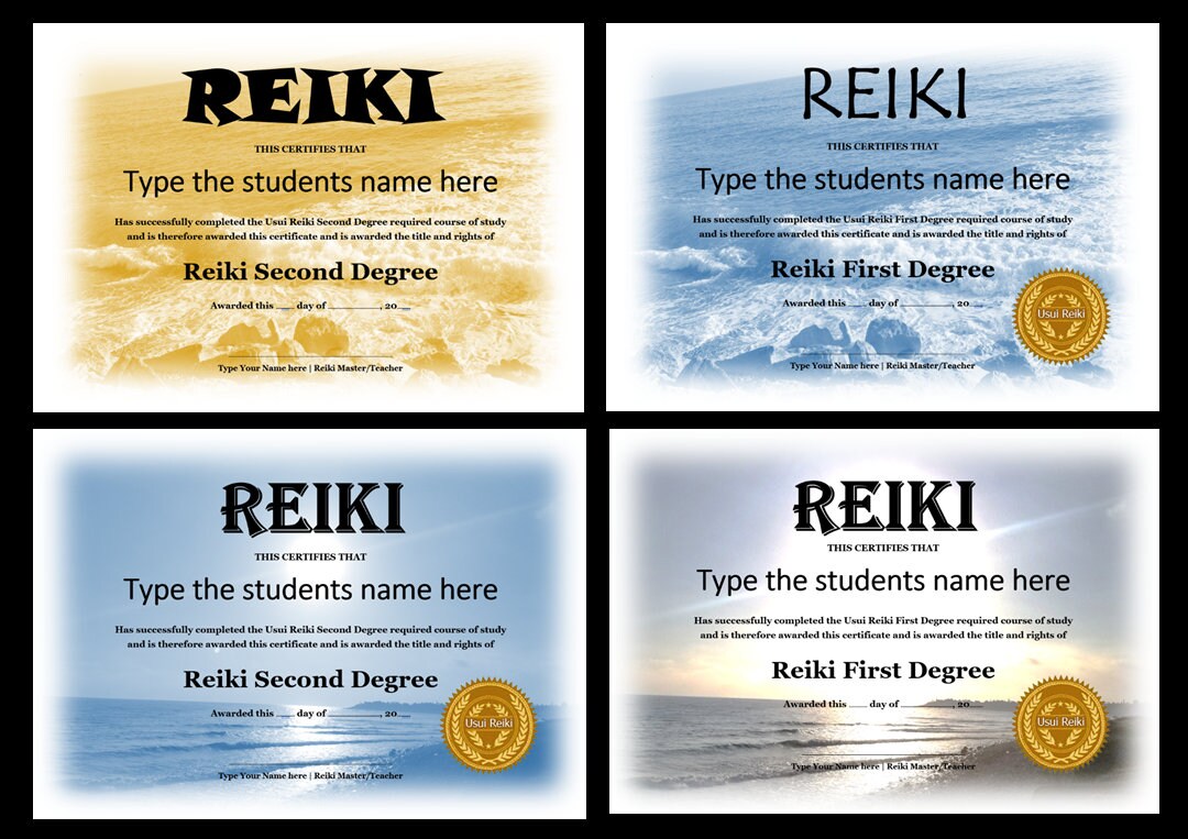 Editable Reiki Certificate Templates: Level 1, 2, Master (digital ...
