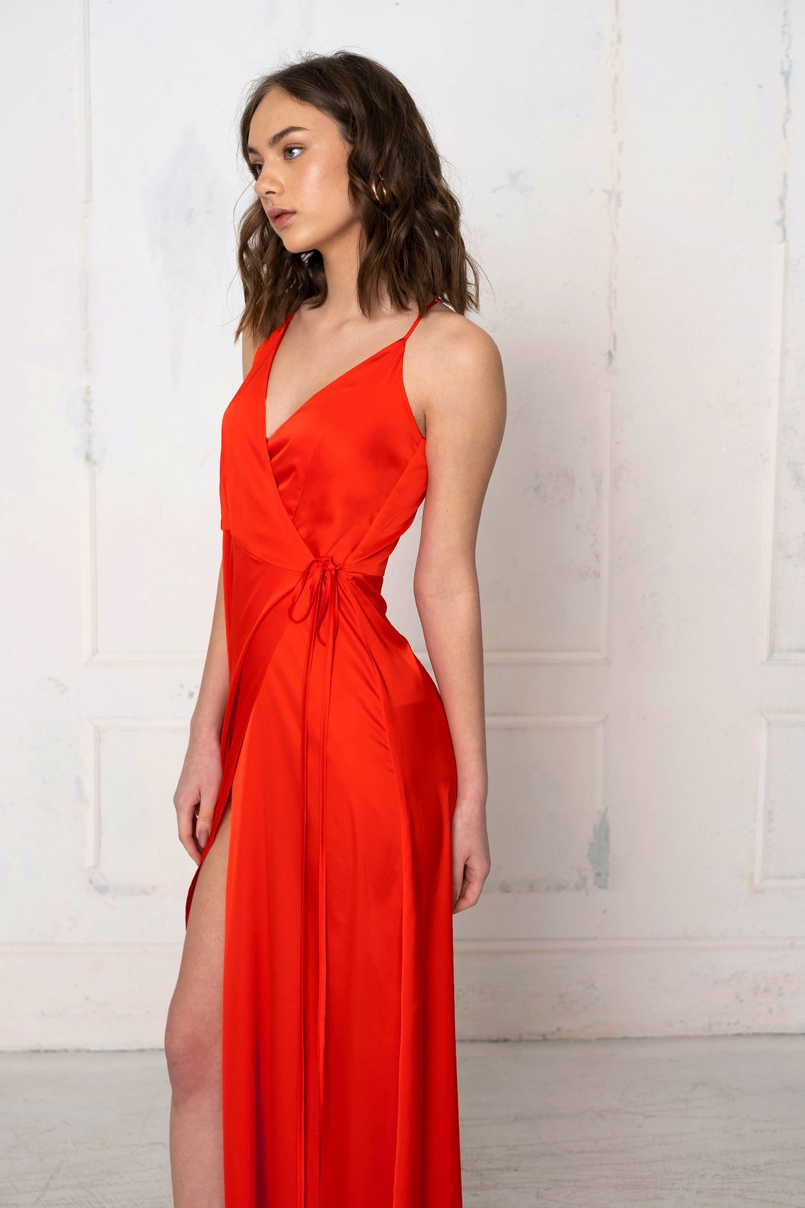 Silk Red Satin Sleeveless Maxi Dress Cocktail Evening Party Etsy